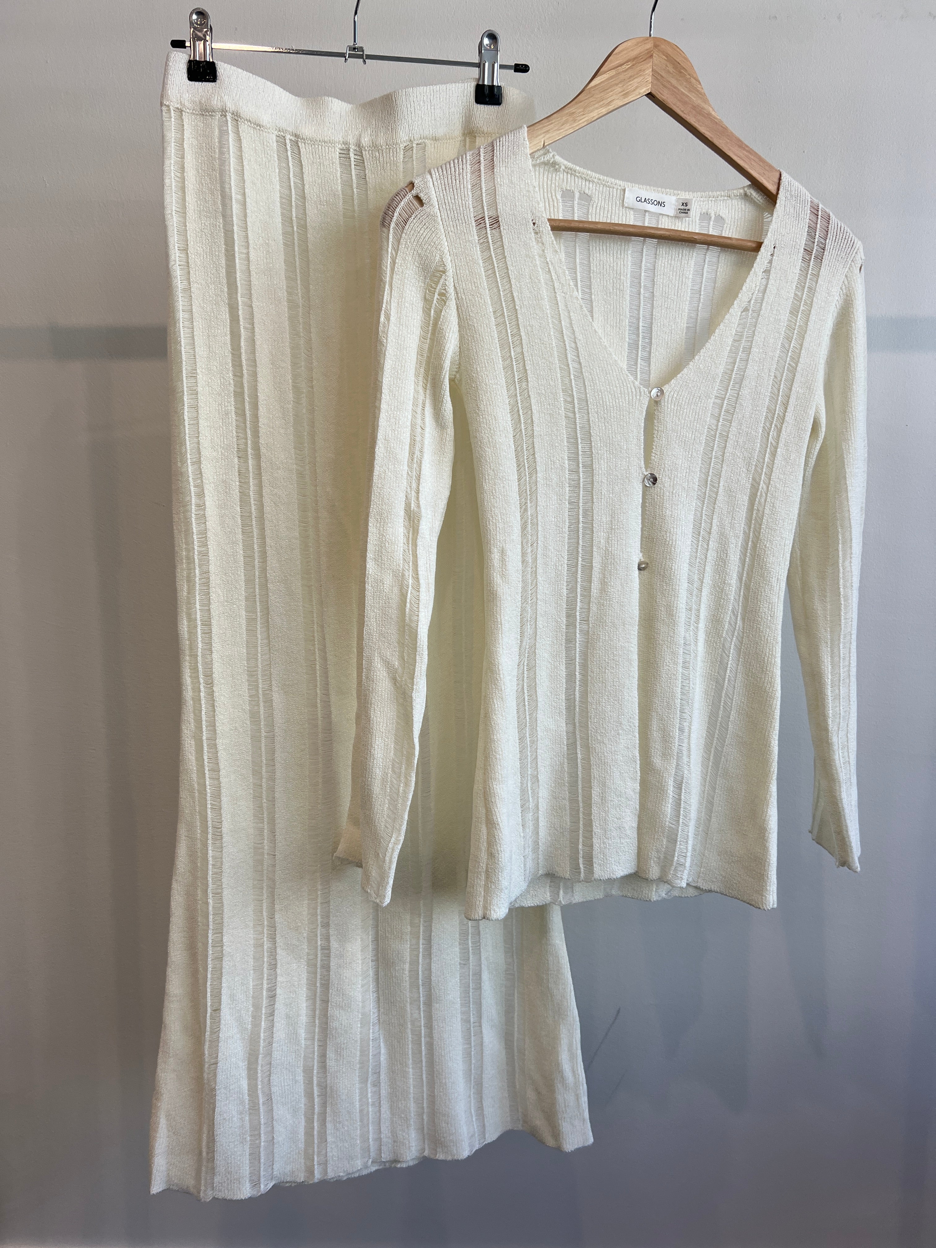 Glassons White Knit Midi Skirt (S) And Cardigan (Xs) Set ...